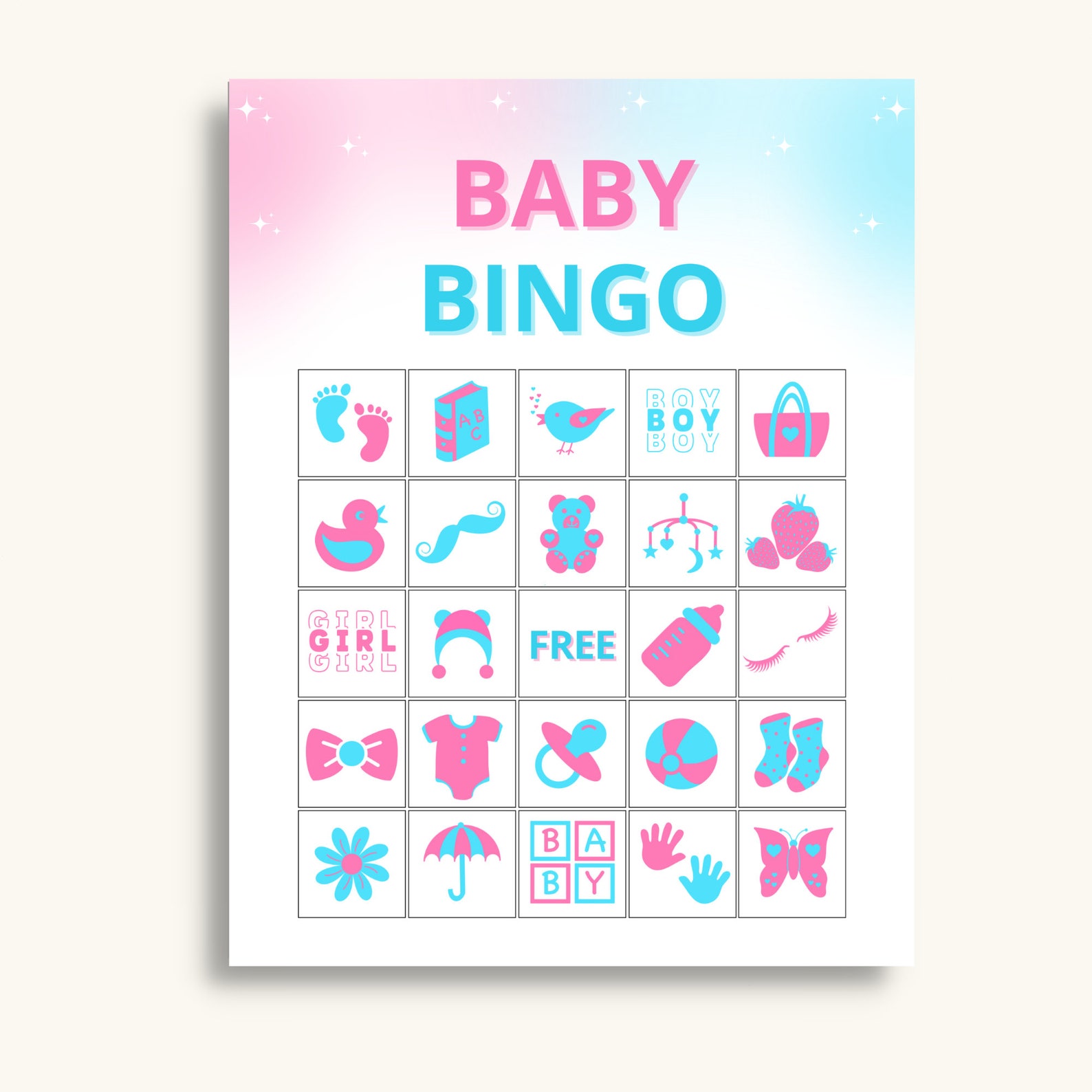 30 Printable Gender Reveal Bingo Cards Gender Reveal Picture Bingo Blue ...