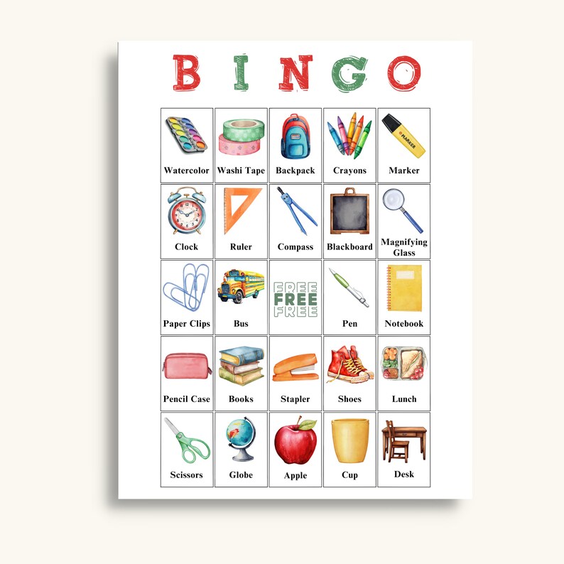 50 Printable School Bingo Cards School Themed Picture Bingo Back to ... 50 Printable School Bingo Cards School Themed Picture Bingo Back to ...