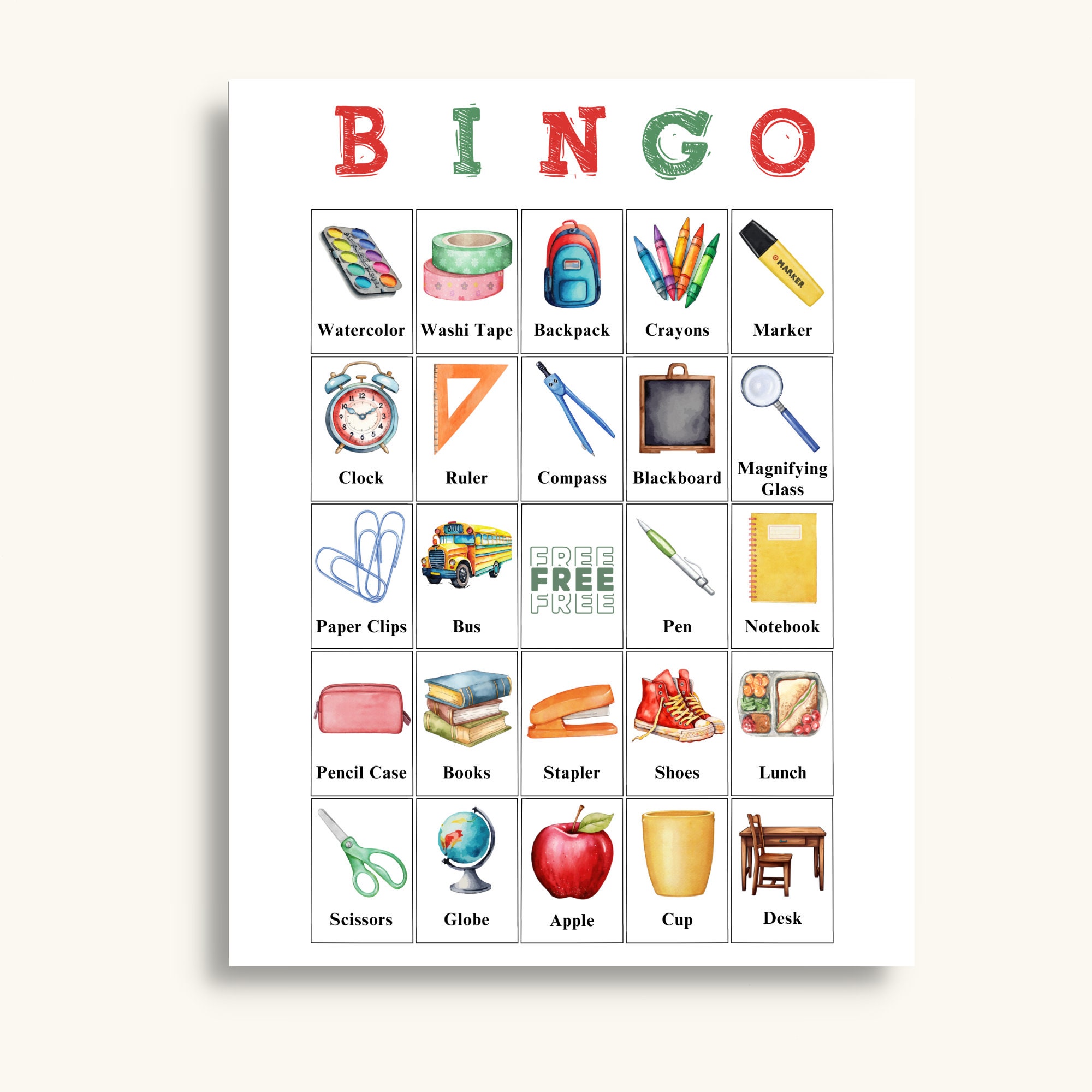 50 Printable School Bingo Cards School Themed Picture Bingo Back to ...