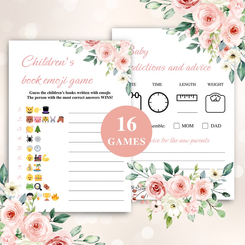 16 Printable Floral Baby Shower Games, Blush Pink Baby Shower Game ...
