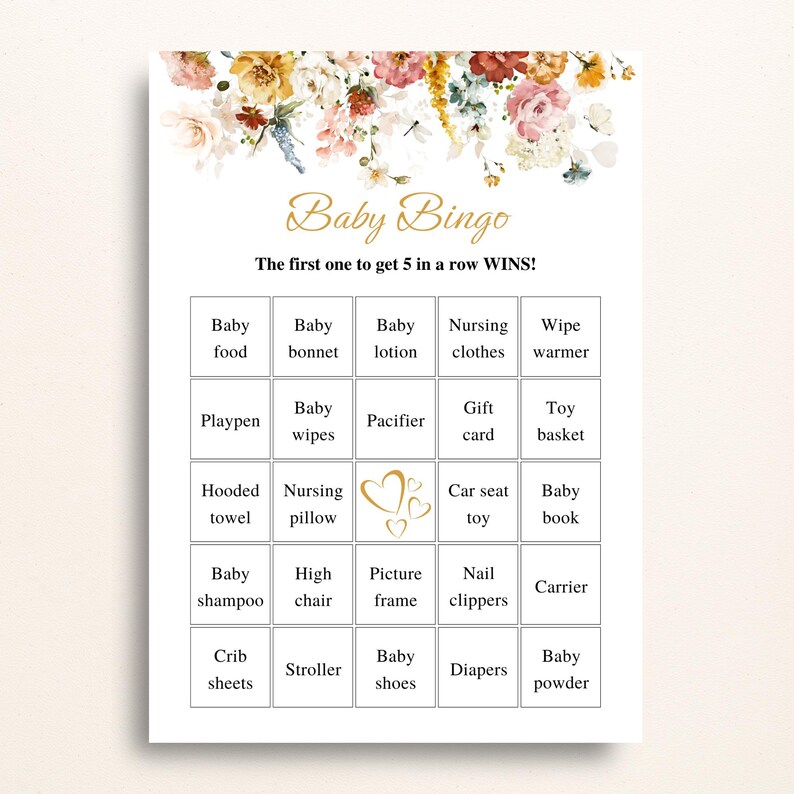 100 Printable Wildflower Baby Shower Bingo Cards, Prefilled Baby Gift ...