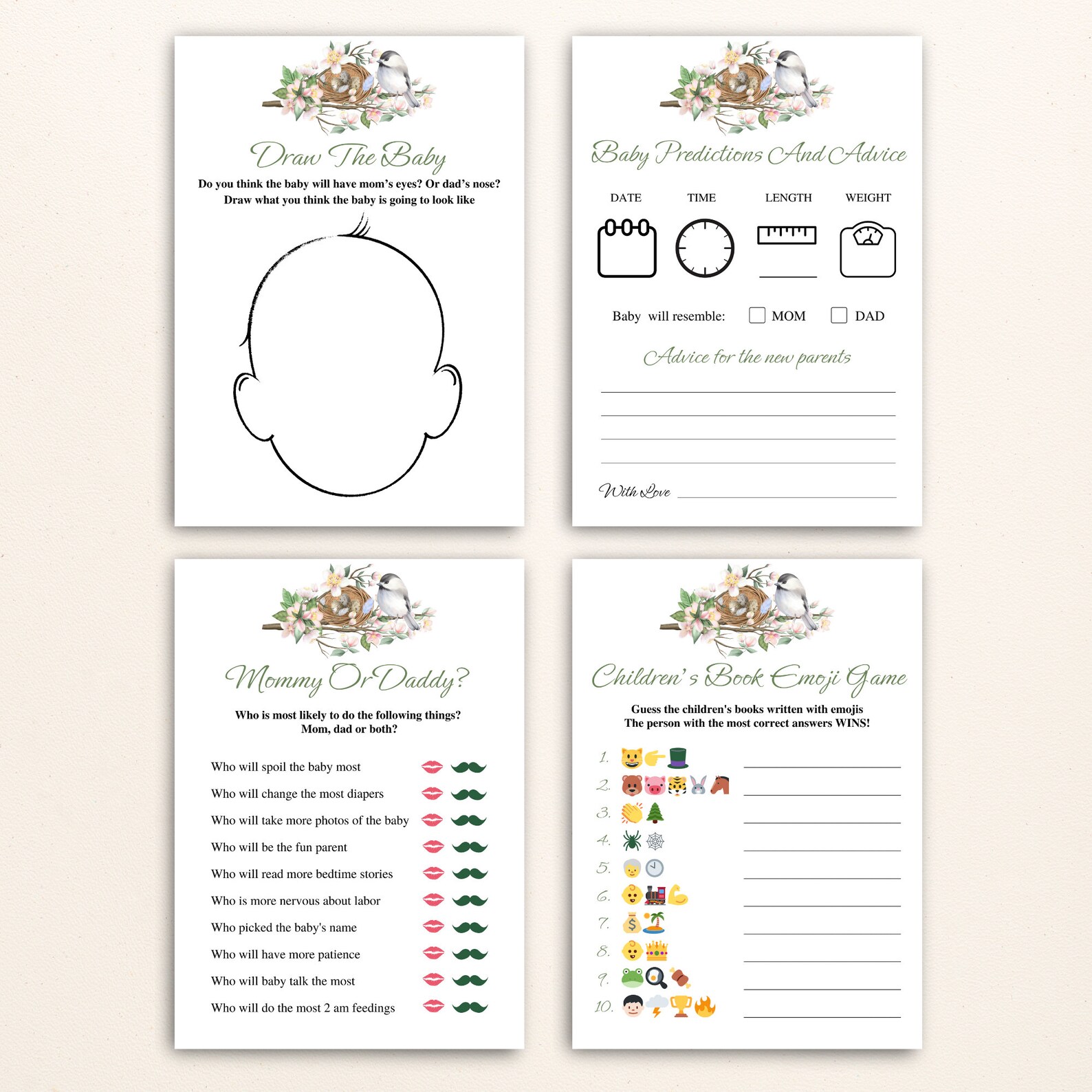 16 Printable Bird Baby Shower Games Little Birdie Baby Shower Game ...