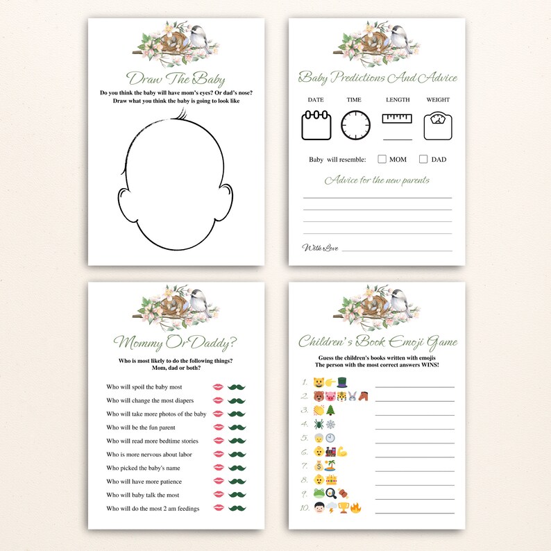 16 Printable Bird Baby Shower Games Little Birdie Baby Shower Game ...