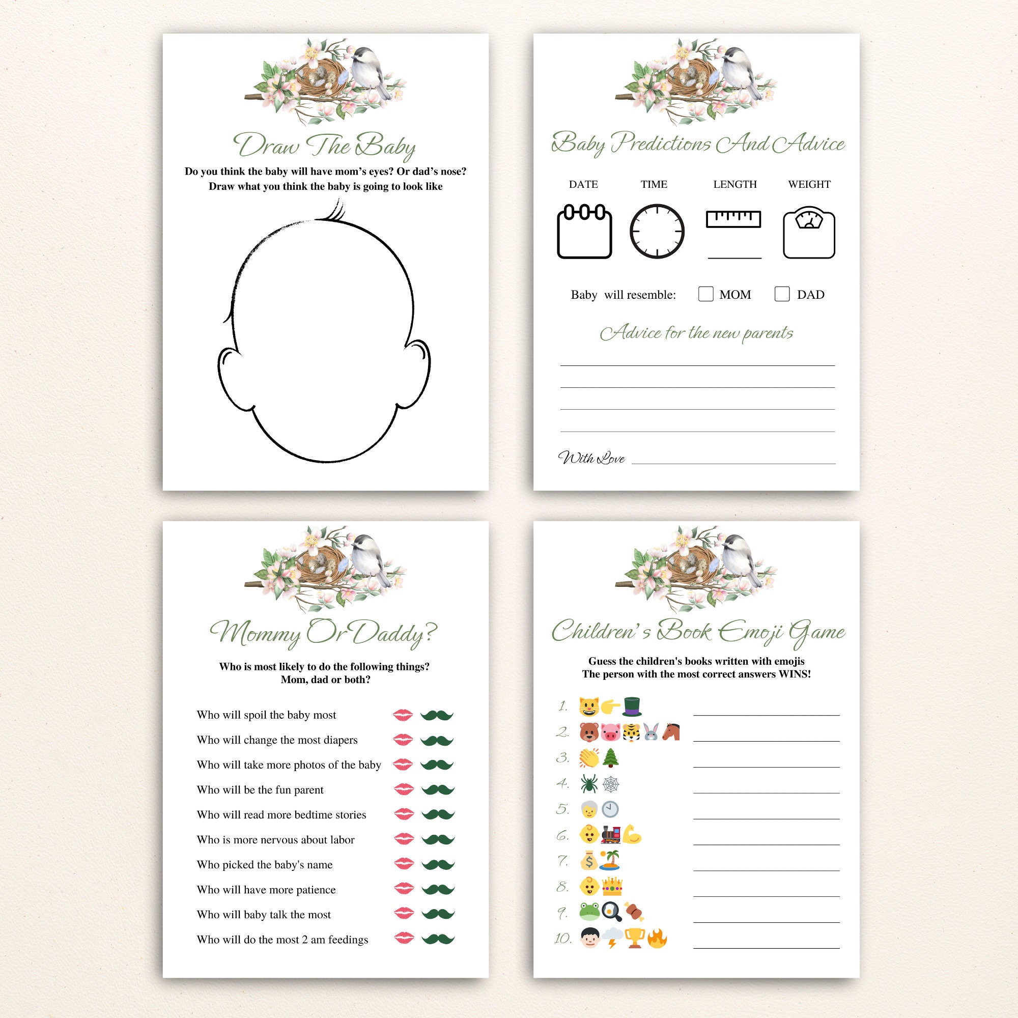 16 Printable Bird Baby Shower Games Little Birdie Baby Shower Game ...