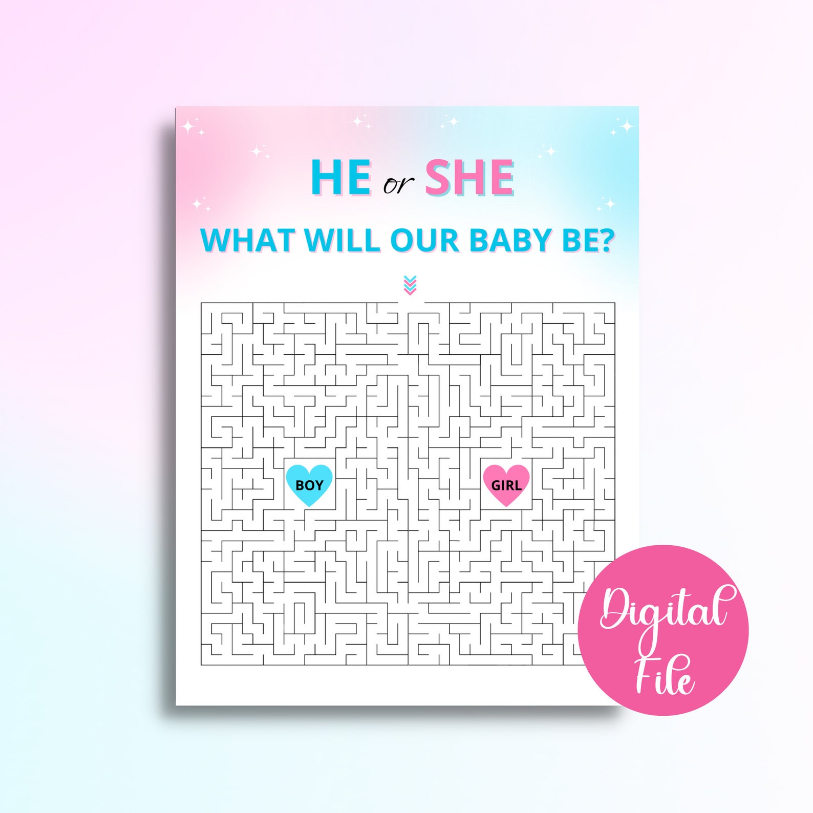Printable Gender Reveal Maze | Gender Reveal Labyrinth | Blue and Pink ...