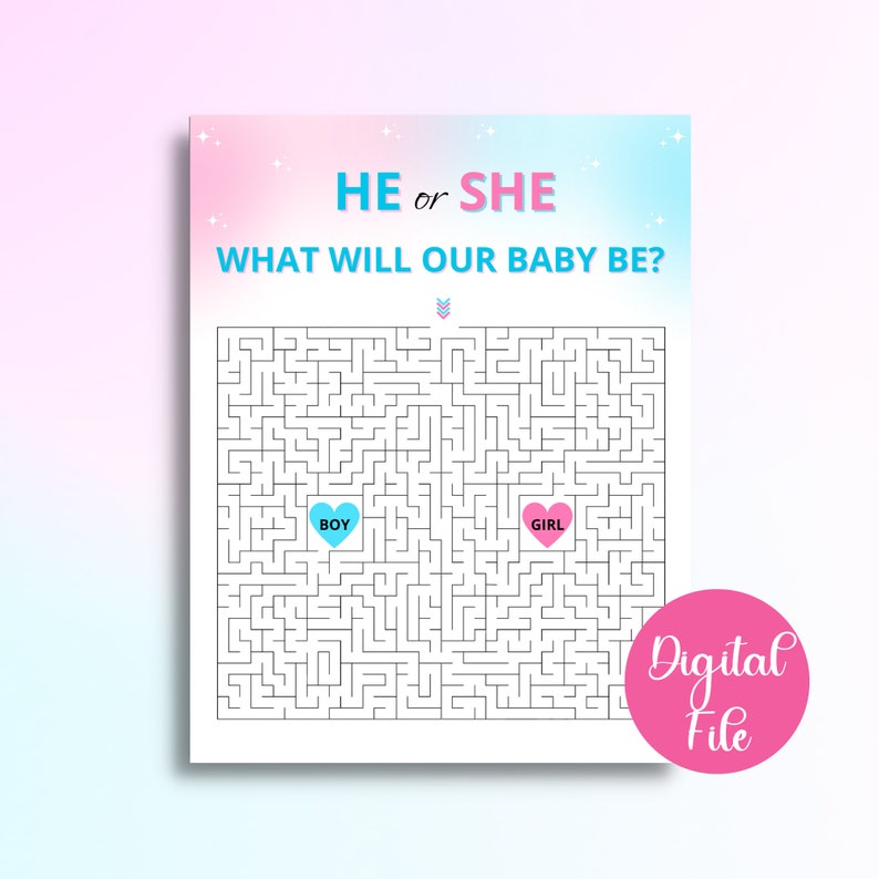 Printable Gender Reveal Maze | Gender Reveal Labyrinth | Blue and Pink ...