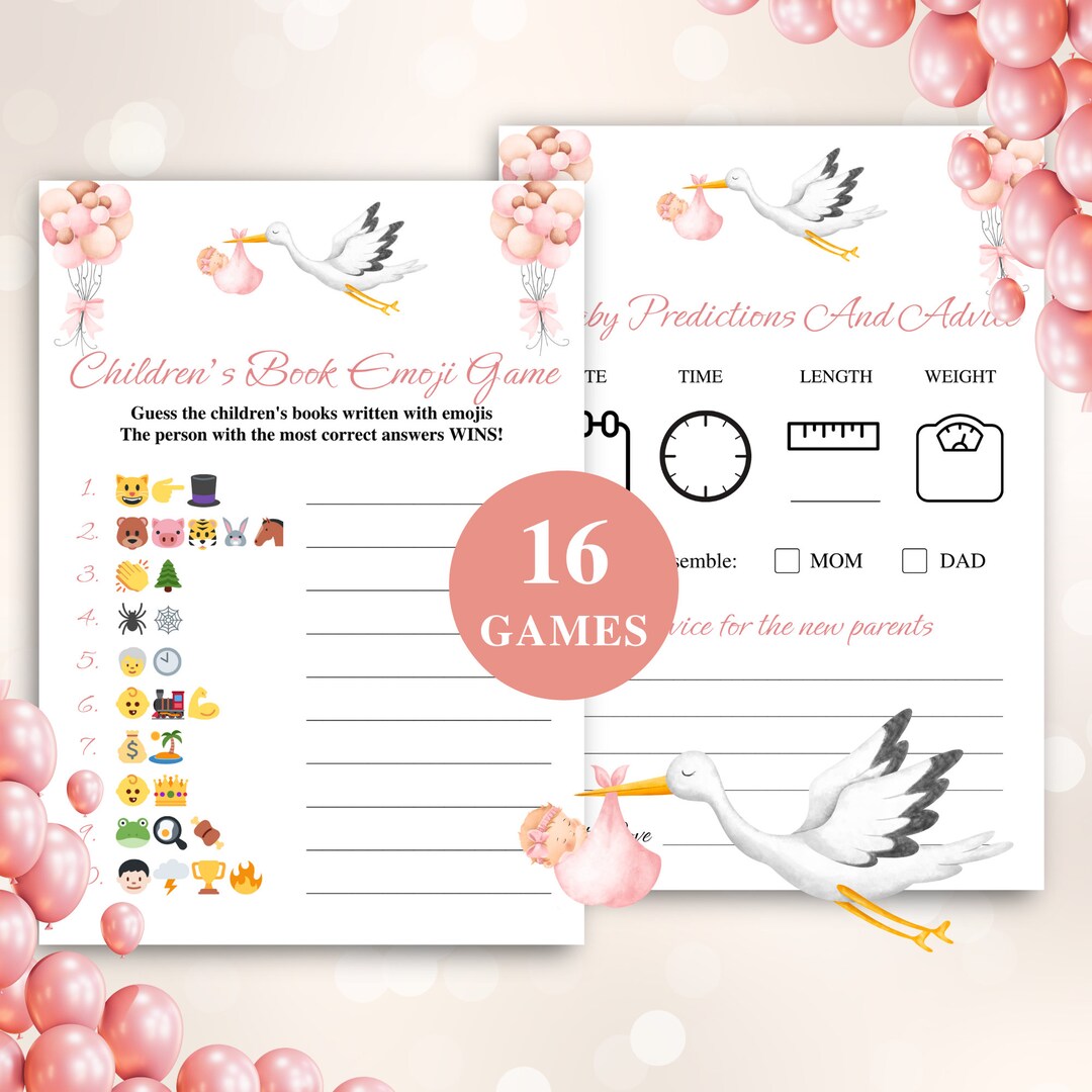 16 Printable Stork Baby Shower Games | Pink Stork Theme Baby Shower ...