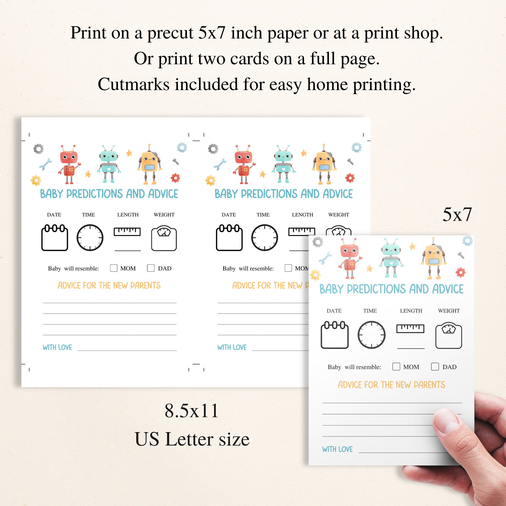 16 Printable Robot Baby Shower Games 5x7'' Boy Baby Shower Game Bundle ...