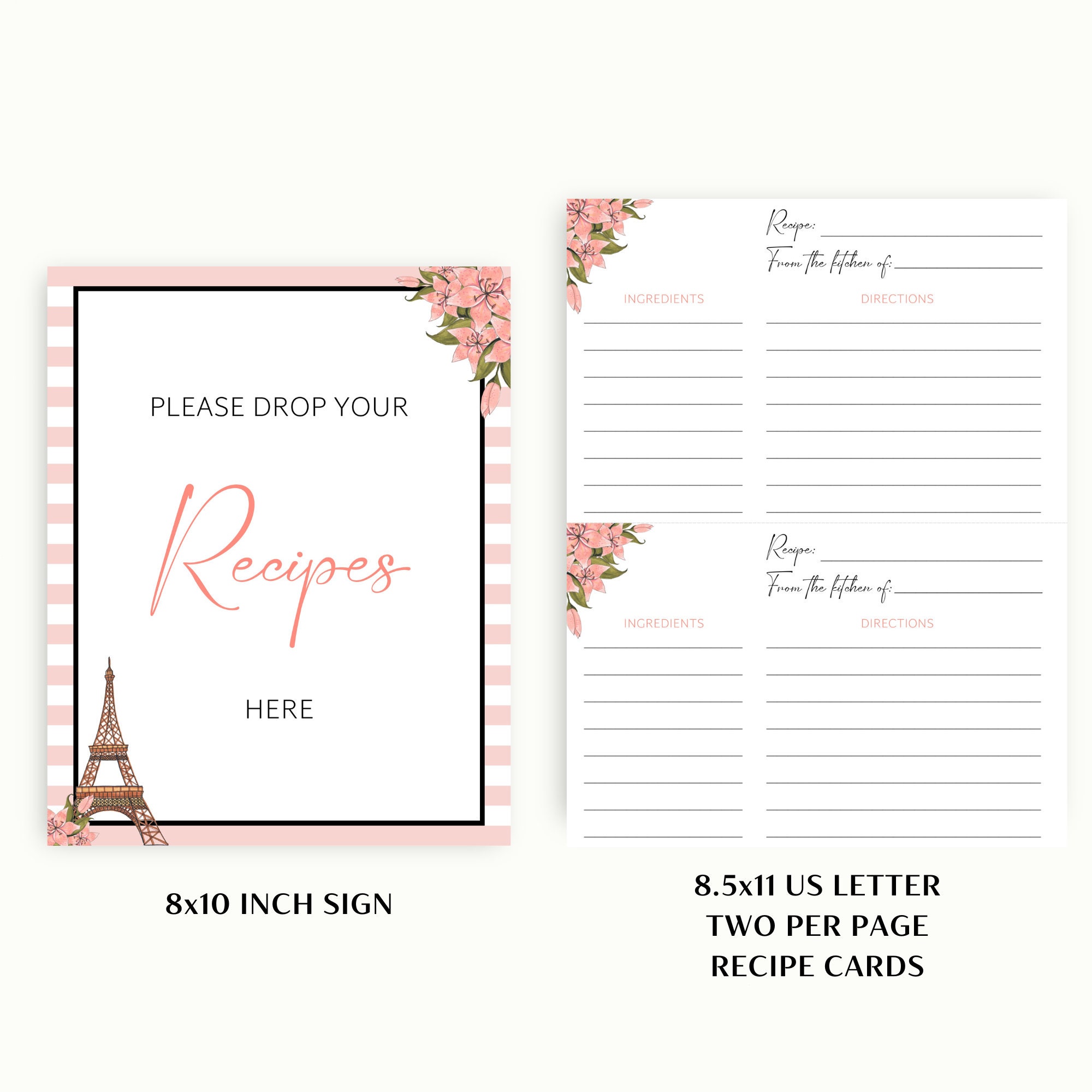 20 Printable Paris Bridal Shower Signs + Recipe, Advice, and Date Idea ...