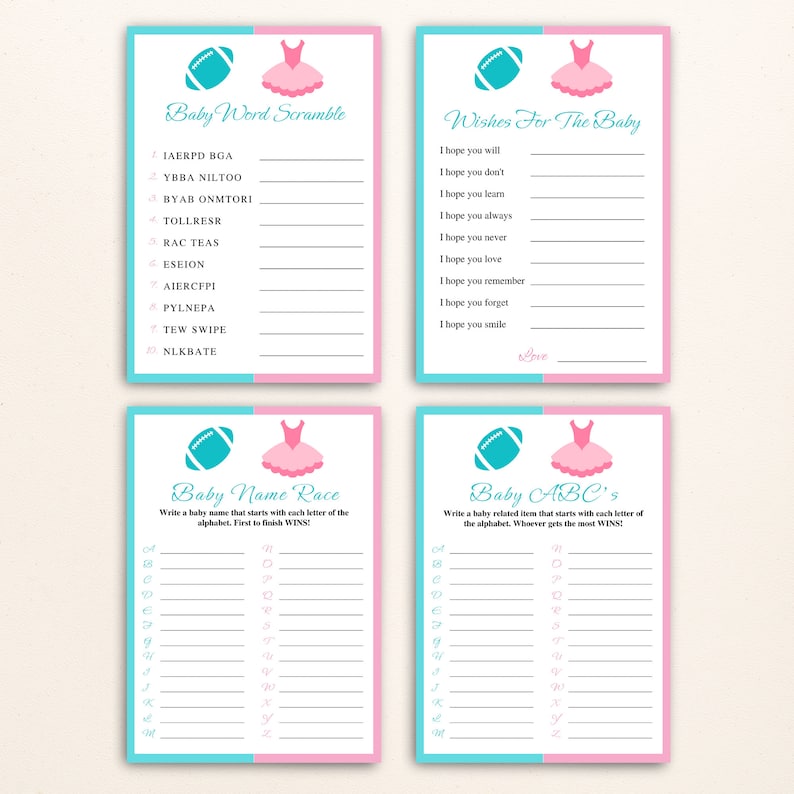12 Printable Touchdowns or Tutus Gender Reveal Games: Football Gender ...