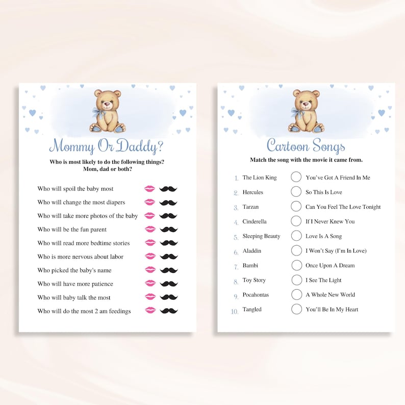 30 Printable Teddy Bear Baby Shower Games, Blue Baby Shower Games, Boy ...