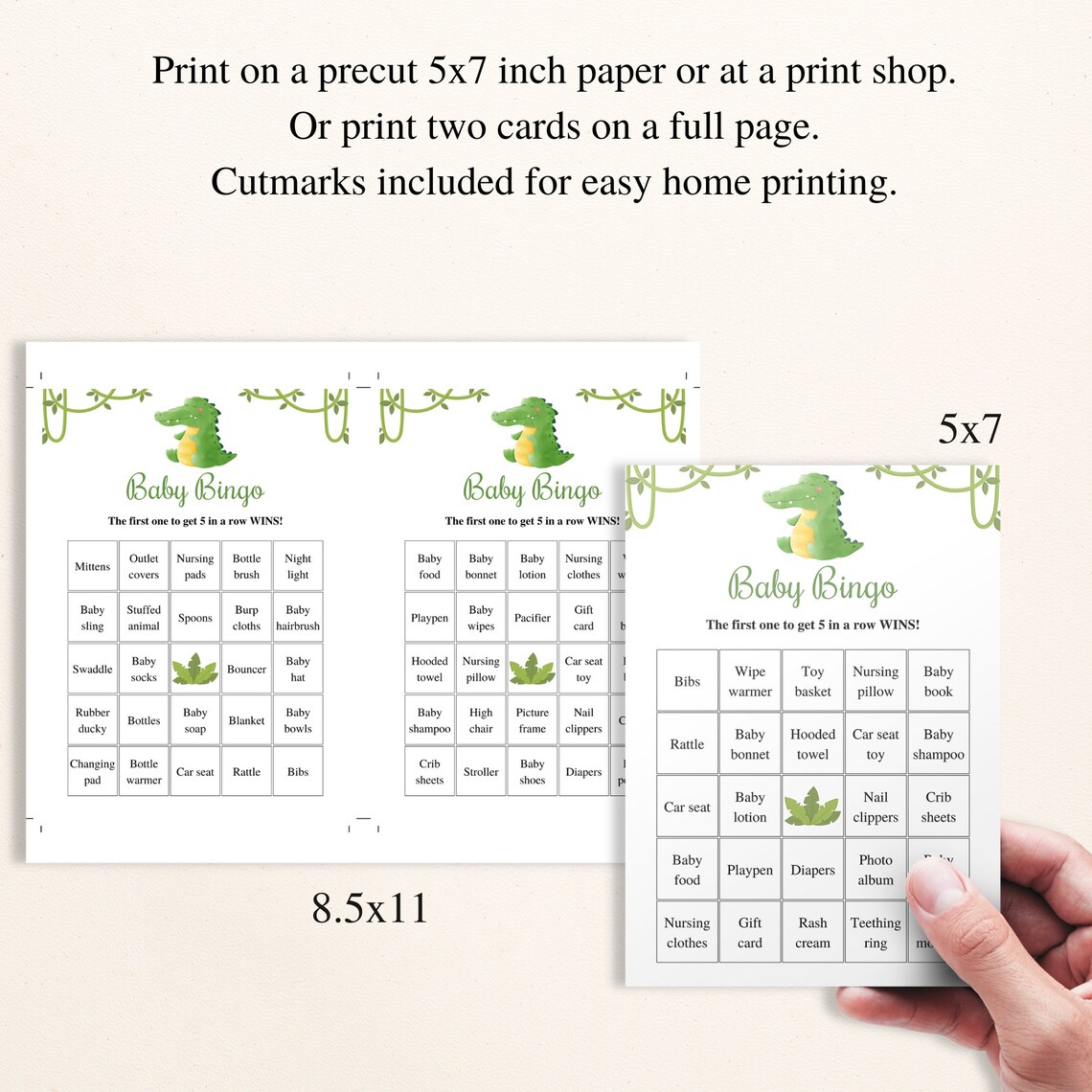 30 Printable Alligator Baby Shower Bingo Cards 5x7 Prefilled - Etsy