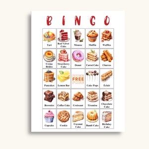 50 Printable Dessert Picture Bingo Cards, Dinner Party Games, Birthday ...