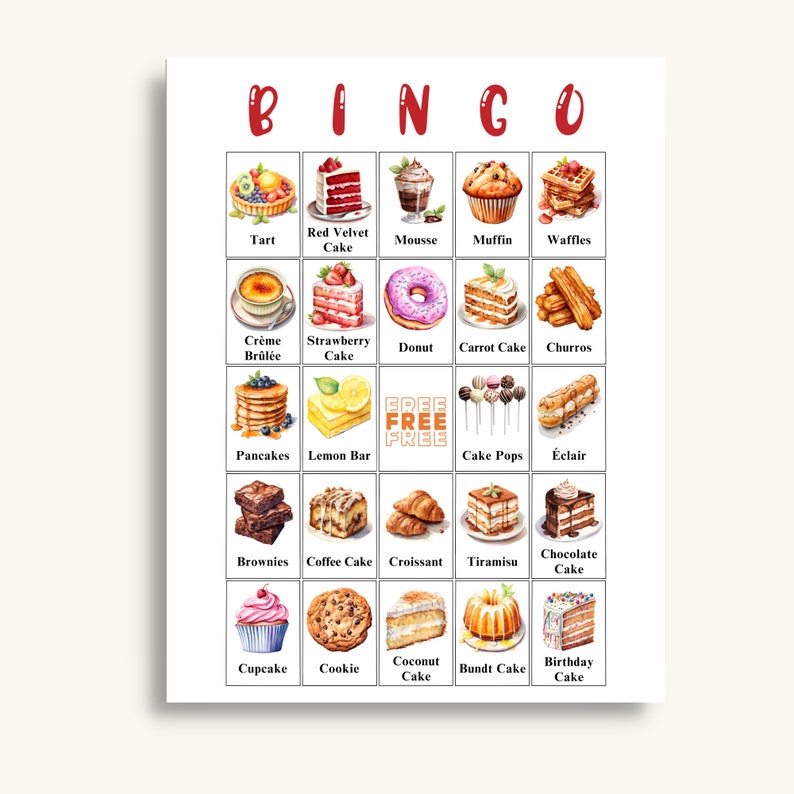 50 Printable Dessert Picture Bingo Cards: US Letter 8.5x11 DOWNLOAD - Etsy