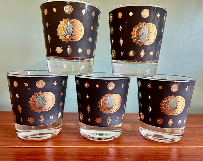 5 Short Fred Press Black and Gold Celestial Atomic Glasses Mcm Modern ...