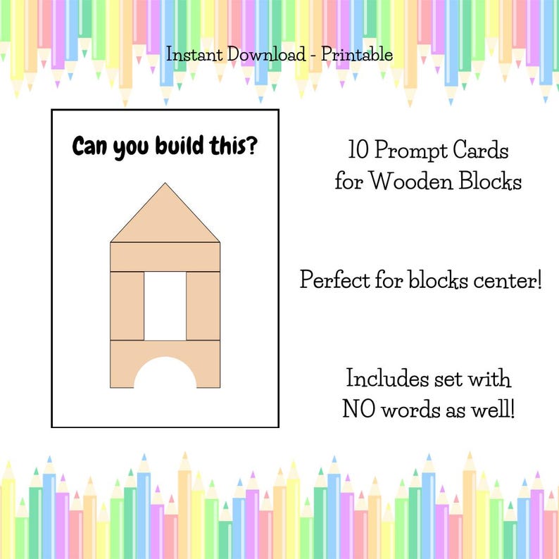 Wooden Block Prompt Cards, Printable Block Building Cards, Building ...