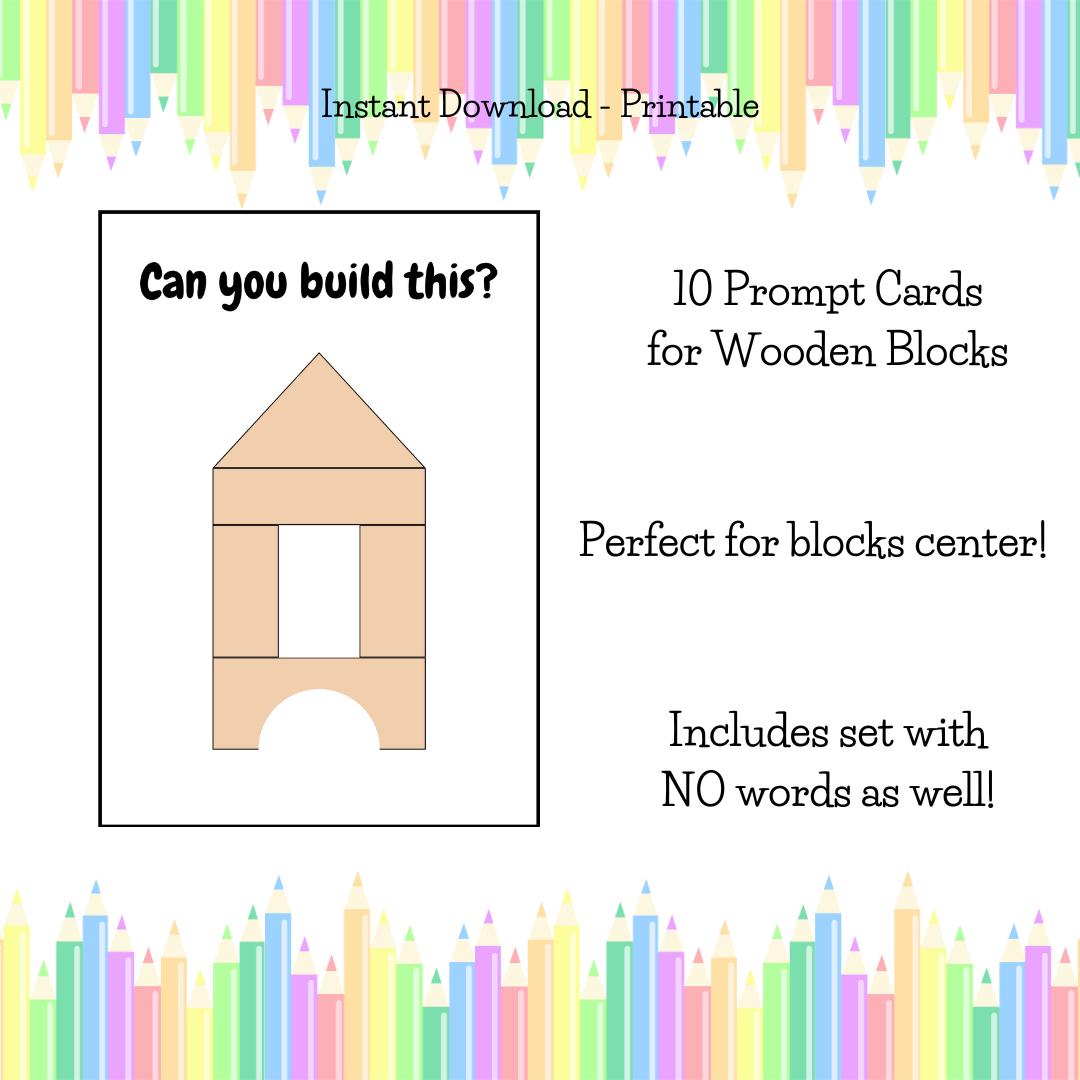 Wooden Block Prompt Cards, Printable Block Building Cards, Building ...