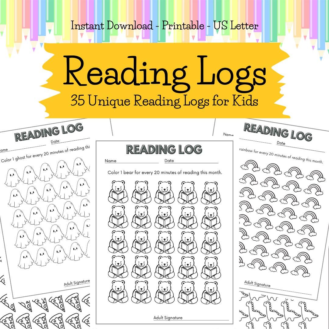 Set of 35 Monthly Reading Log for Kids, Reading Trackers, Track and ...