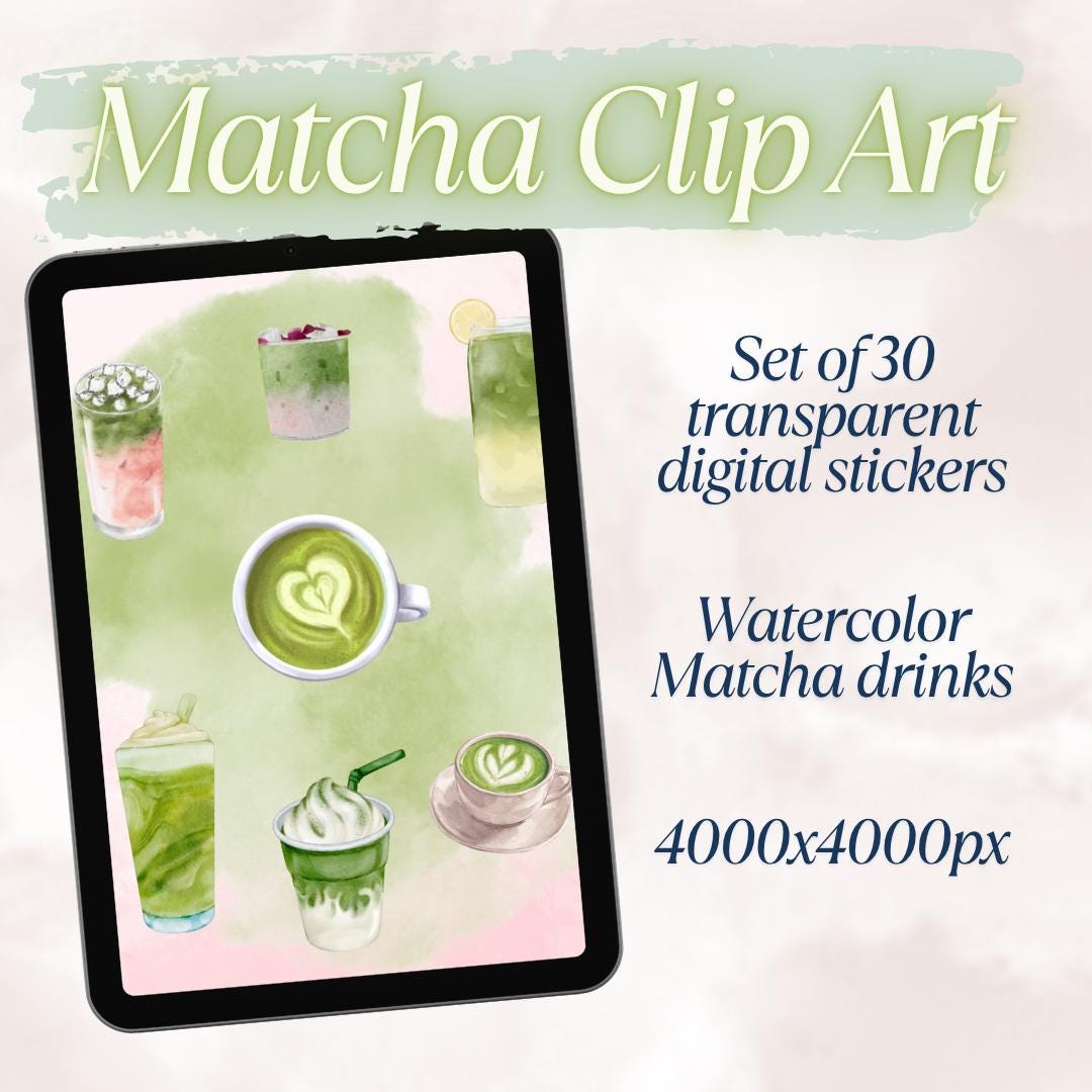 Matcha Drink Clip Art Set, Matcha Latte Digital Stickers, Matcha ...