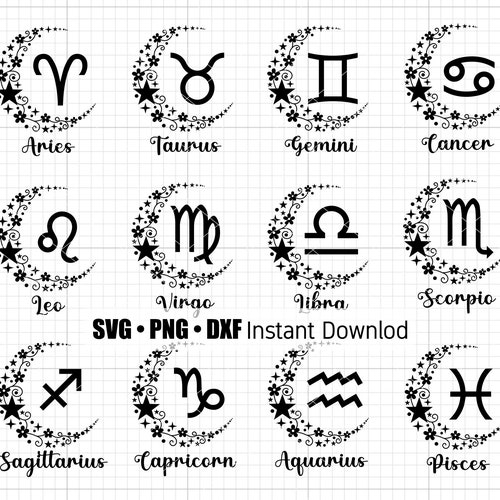 Horoscope Bundle SVG PNG Zodiac Sign Birth Signs Astrology - Etsy