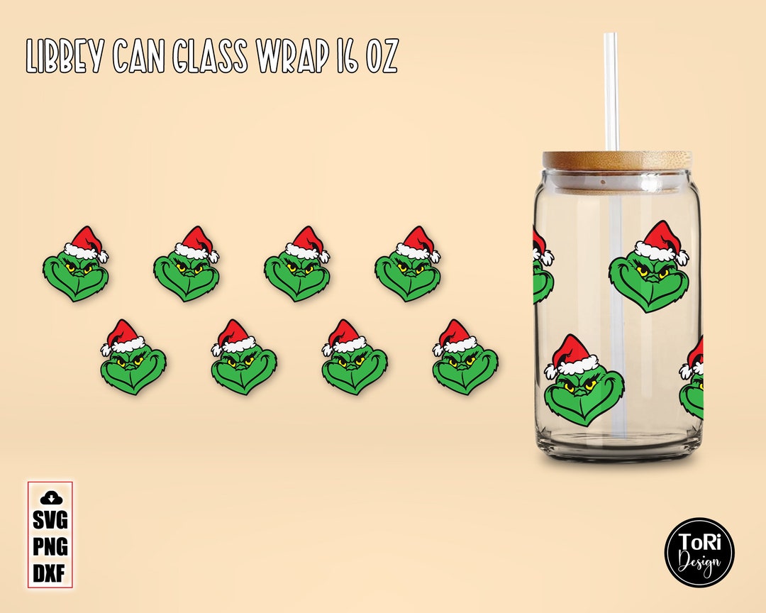 Grinch Face SVG Wrap for Libbey 16oz Can Glass, Retro Christmas Svg ...
