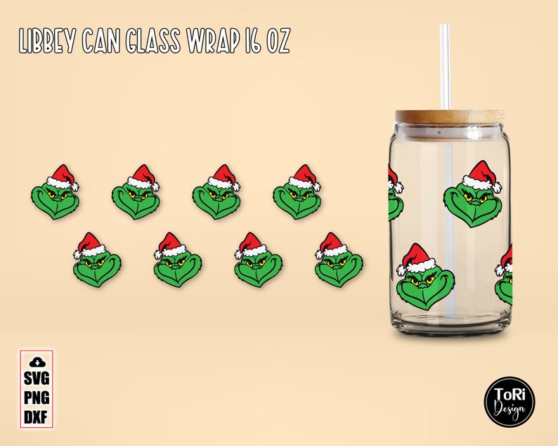 Grinch Face SVG Wrap for Libbey 16oz Can Glass Retro - Etsy