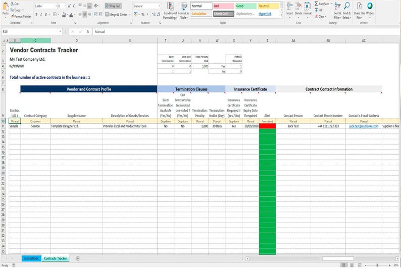 Contract Management - Tracker (excel) - Manage Your Business/vendor ...