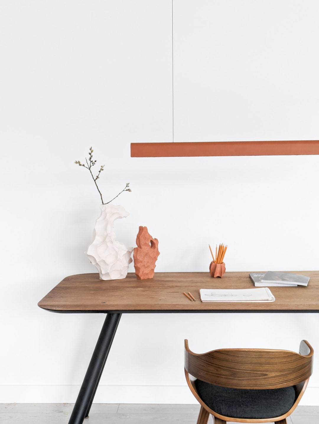 Linear Suspension Chandelier Leather LED Chandelier Linear Lighting MCM ...