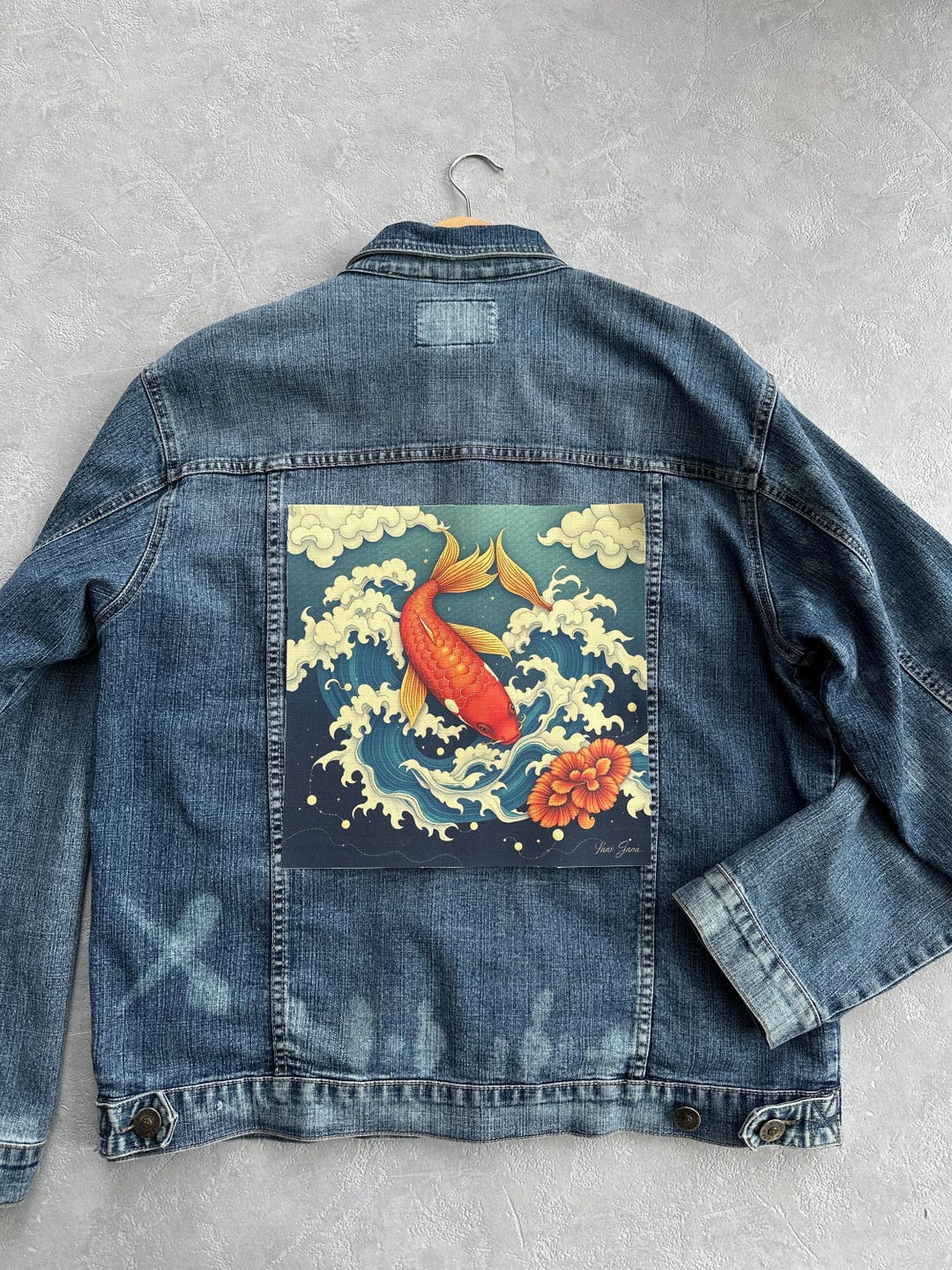 Japanese Koi Fish Print Patch Big Iron on Patches for Jackets Patches Canvas Art Style Print ...