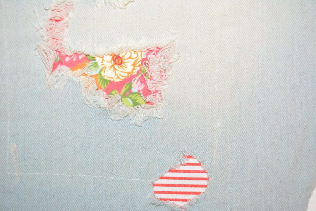 Set of 2 Units Peek a Boo Patches Red Floral and Striped Iron on ...