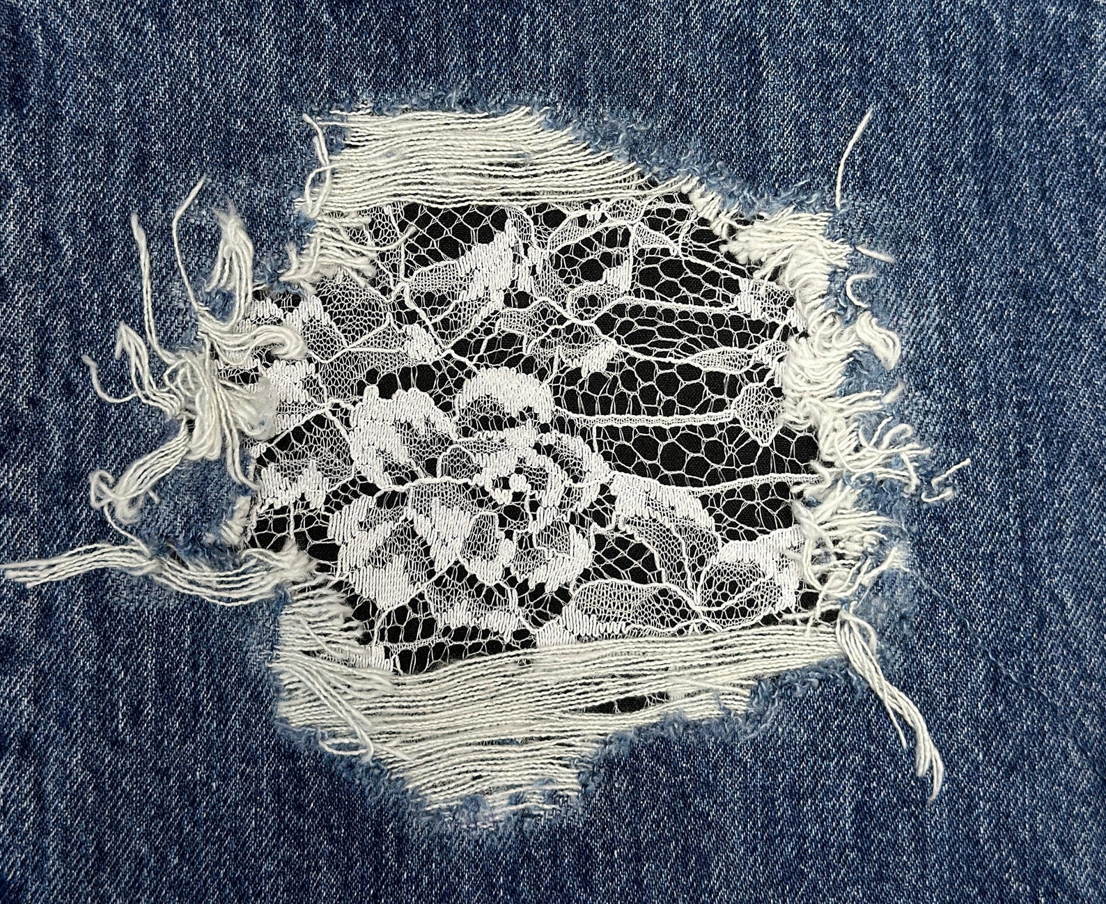White Lace on Black Background Patches for Denim Holes White Floral ...