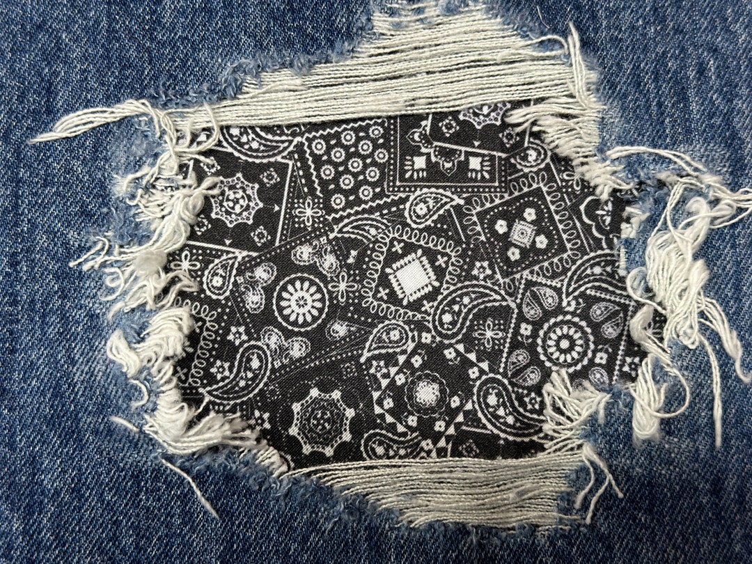 Bandana Print Fabric Patches for Denim Holes Black Peek a Boo Patch ...