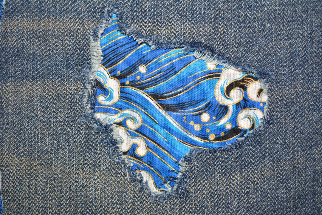 Wave Blue Peek a Boo Patch Tsunami Iron on Patches for Denim Holesholey Patches - Etsy