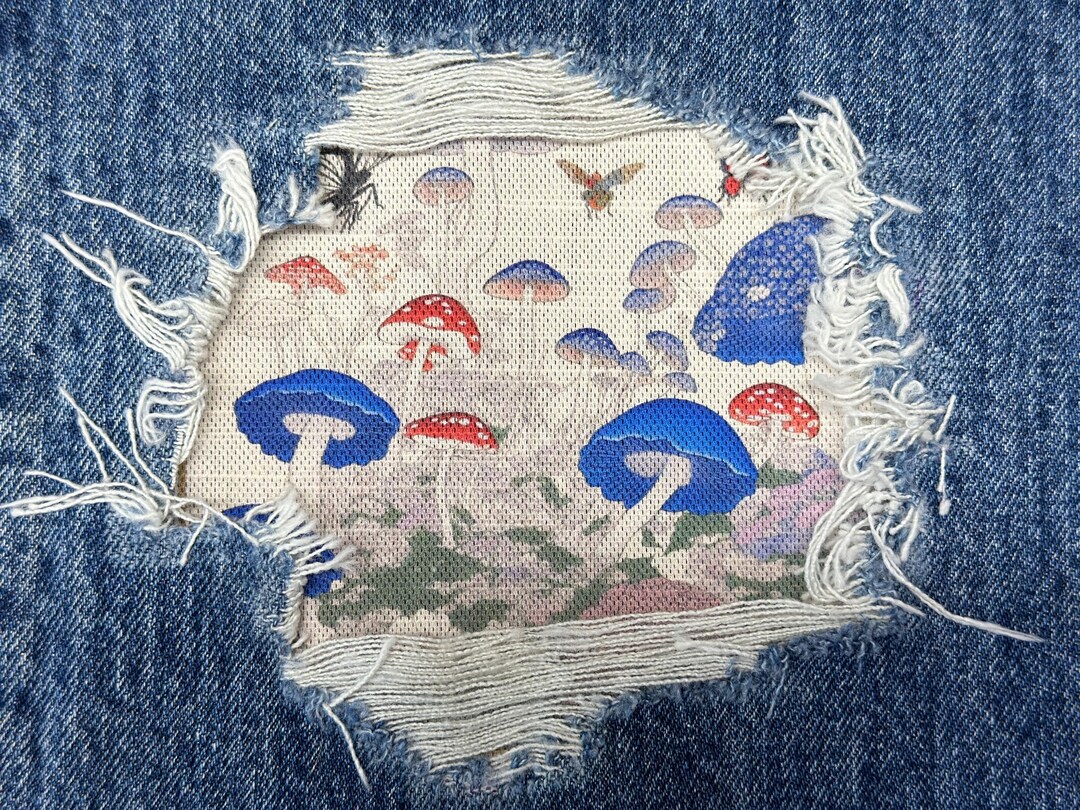 Magical Mushrooms Print Peek a Boo Patch Iron on Cotton Fabric Patches ...