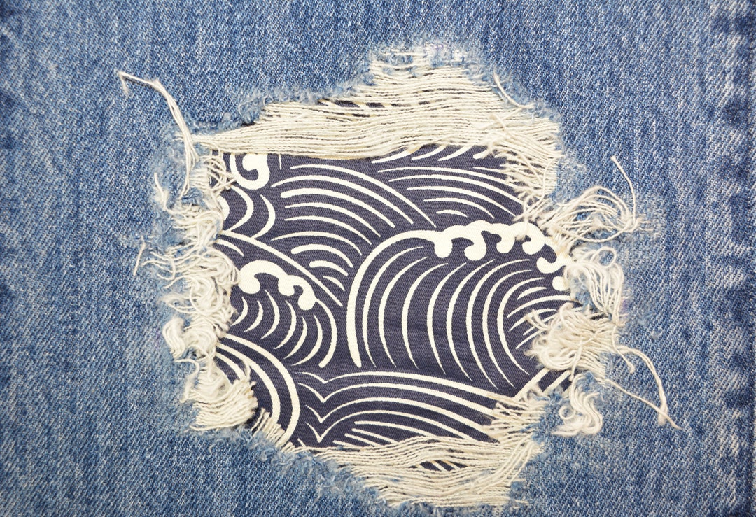 Japanese-inspired Wave Print Patches for Jeans - Peek-a-boo Decorative ...