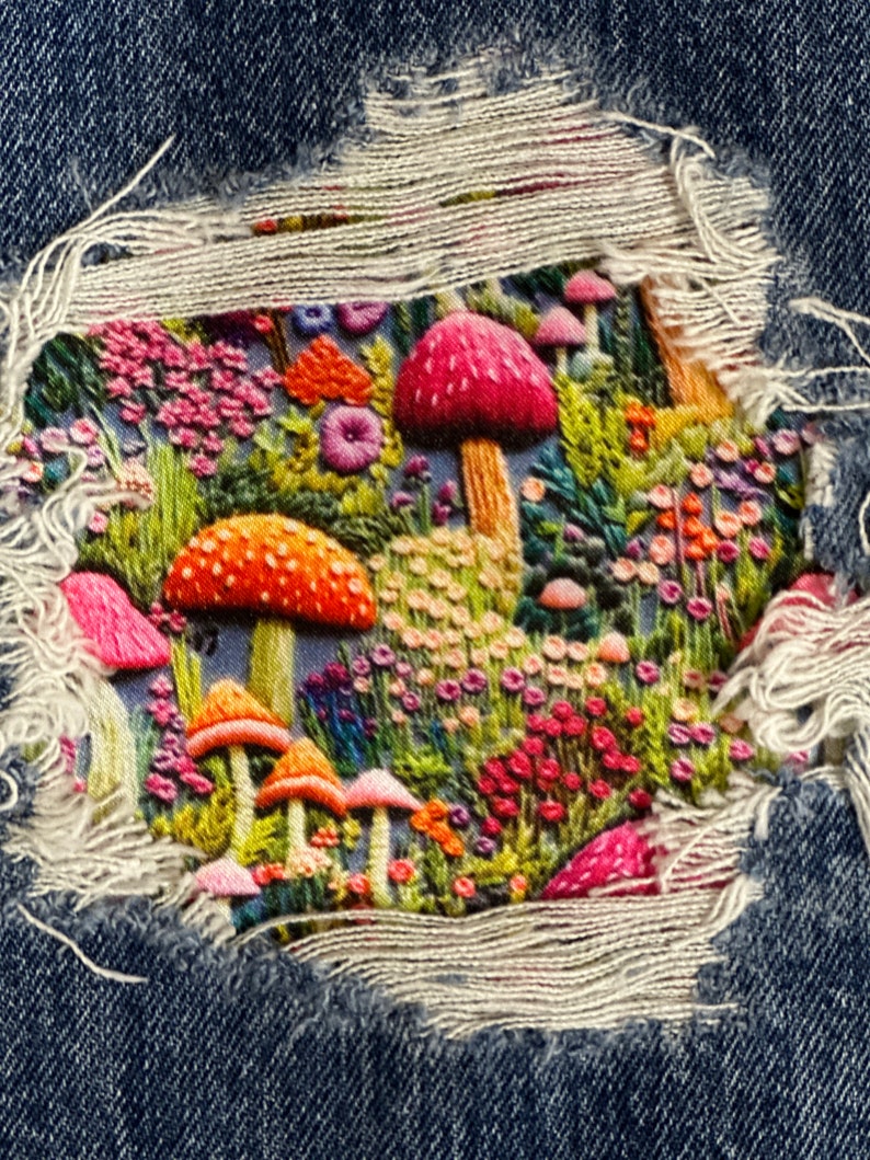 Magical Mushroom Peek a Boo Patches up - Cycled Jeans Patch Jeans Patch ...