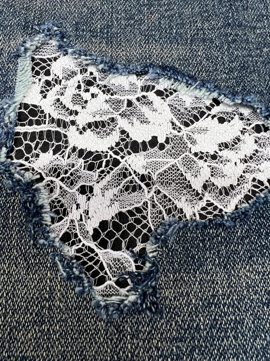 White Lace on Black Background Patches for Denim Holes White - Etsy