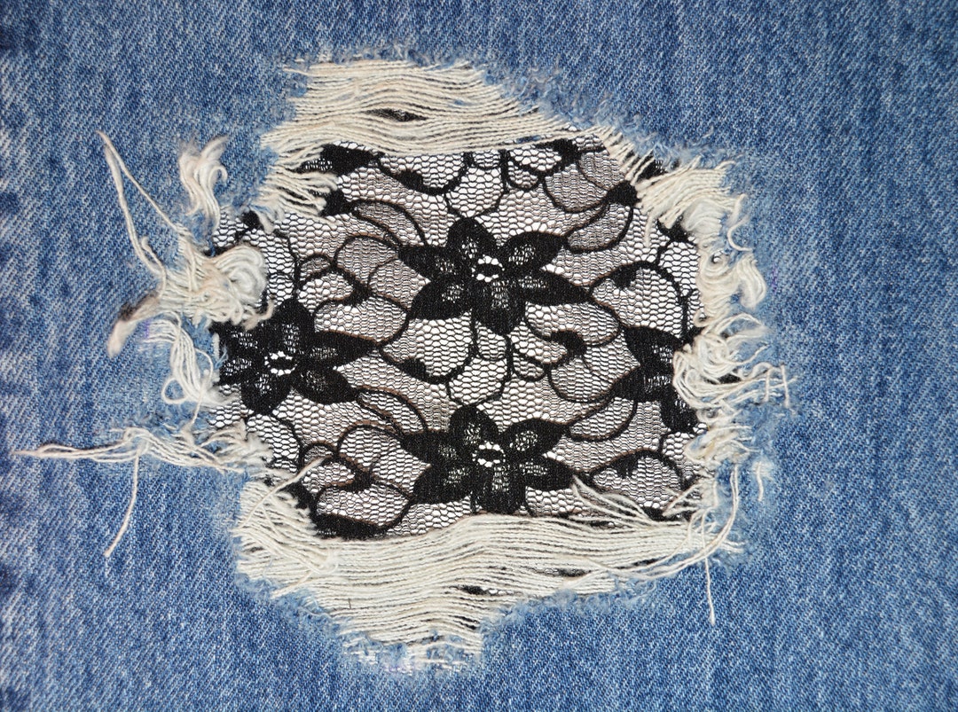 Black Lace Patches for Denim Holes Floral Peek a Boo Patch Knee Patches ...