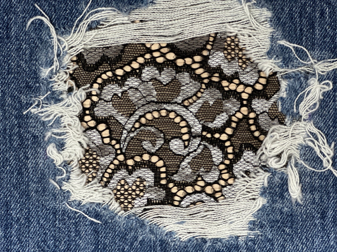Lace Black and Silver Patches for Denim Holes Floral Peek a Boo Patch ...