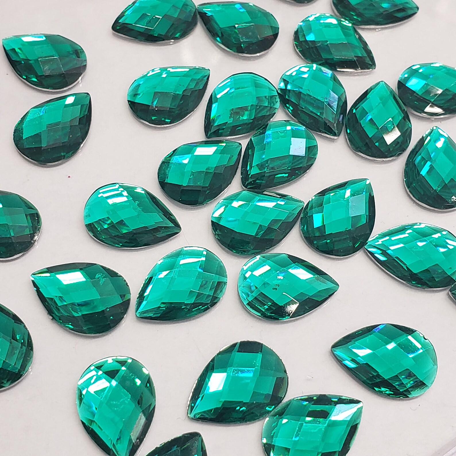Teal Flat Back Tear Drop Resin Rhinestone - 14mm X 10mm - 50 Pcs - Gems ...