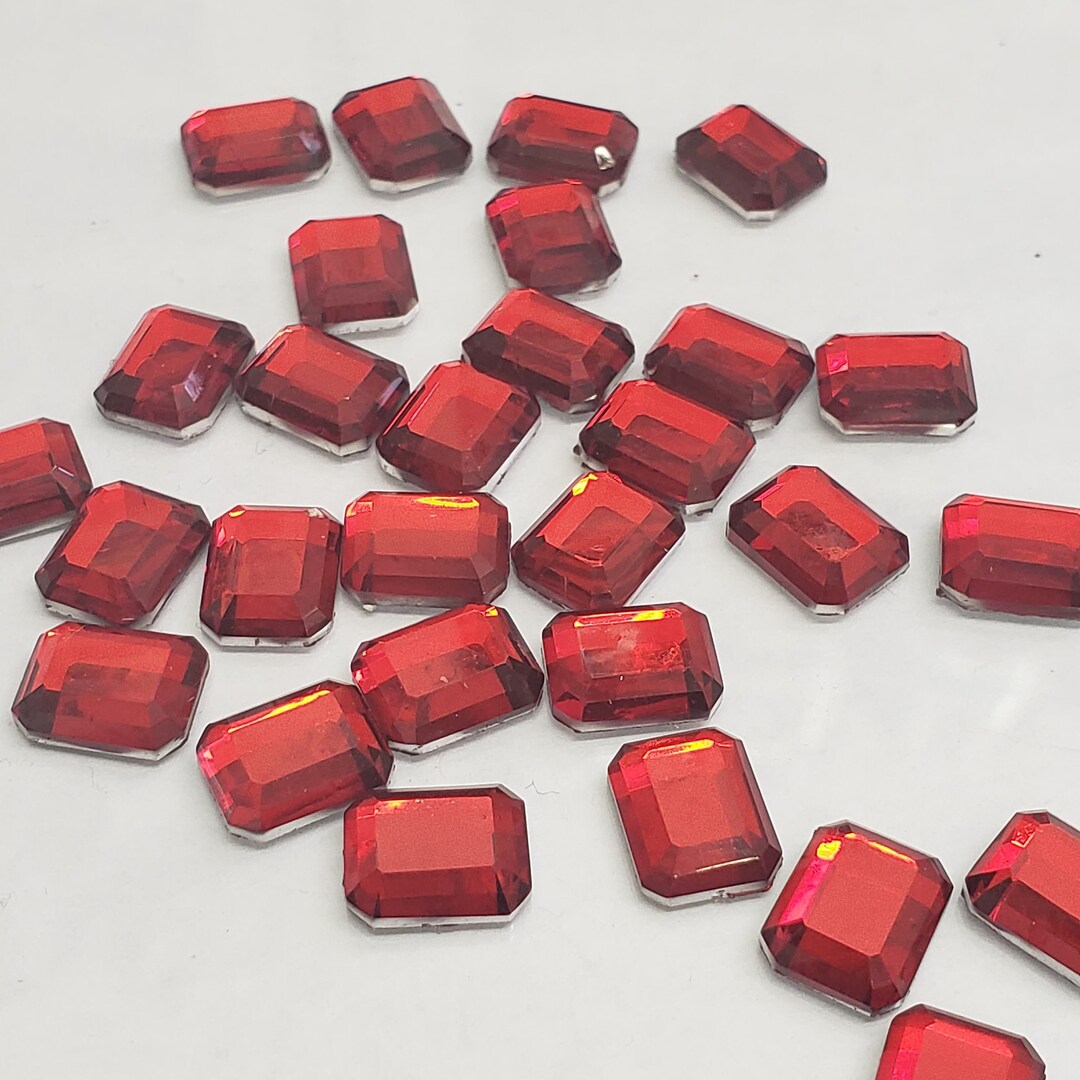 Ruby Red Flat Back Octagon Resin Rhinestone - 10mm X 8mm - 50 Pcs ...
