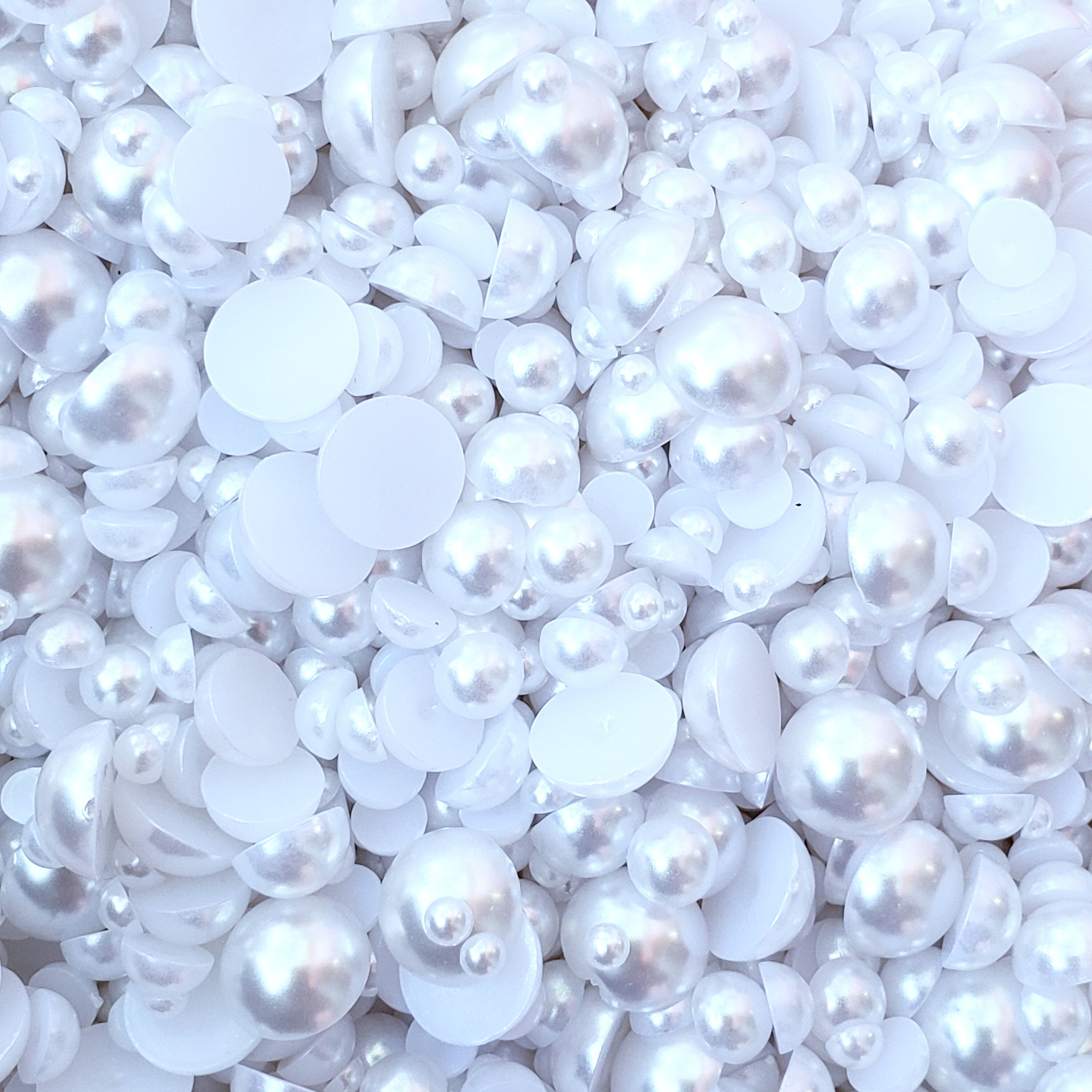 White Flat Back Faux MIXED Size Half Pearls - 60 Grams - 3mm, 4mm, 5mm ...