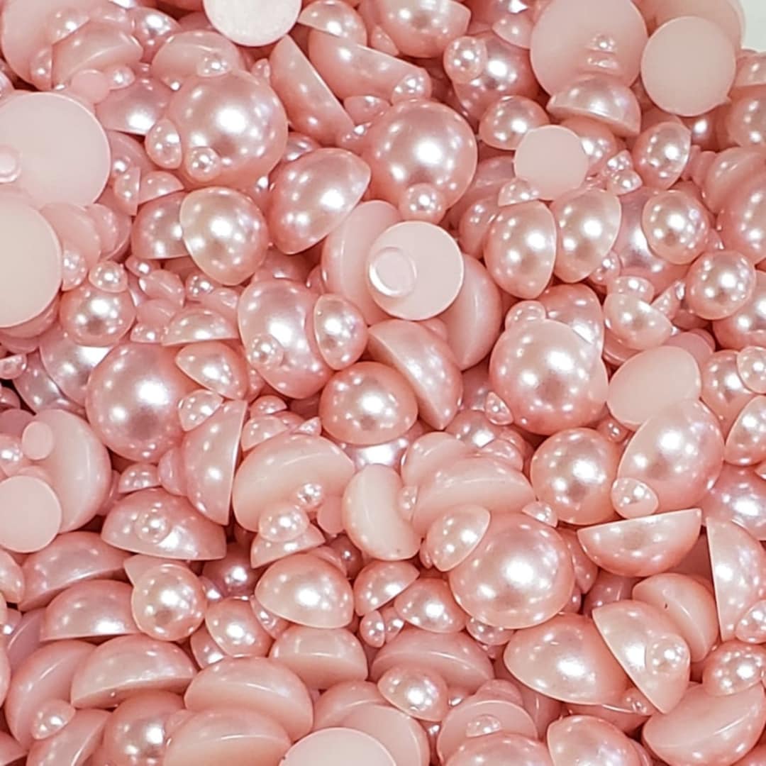 Dusty Rose Back Faux MIXED Size Half Pearls - 60 Grams - 3mm, 4mm, 5mm ...