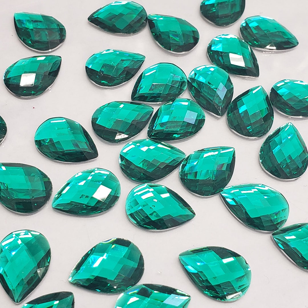 Teal Flat Back Tear Drop Resin Rhinestone - 14mm X 10mm - 50 Pcs - Gems ...