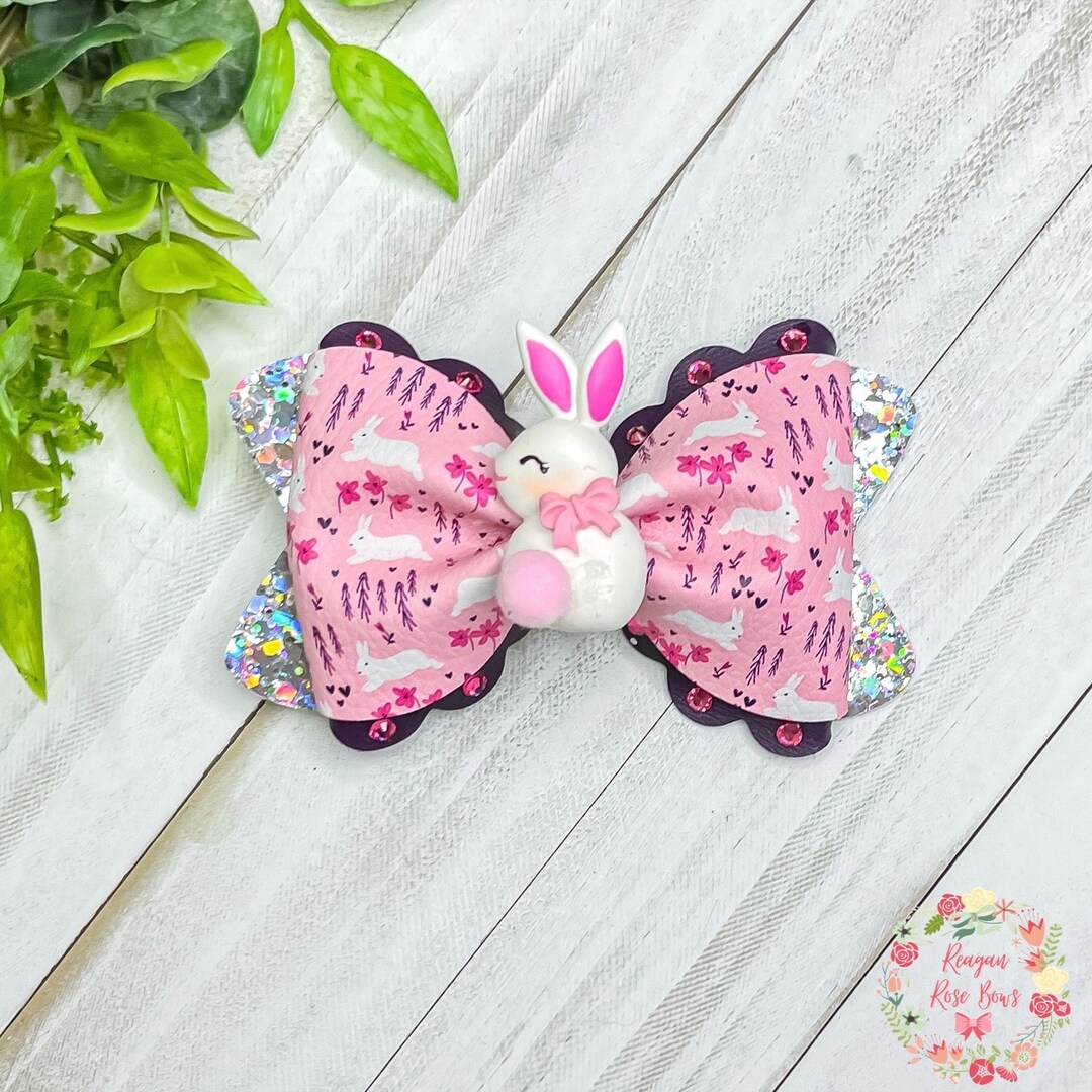 Easter Bunny Hair Bows for Little Girls, Pink Glitter Hair Clips for ...