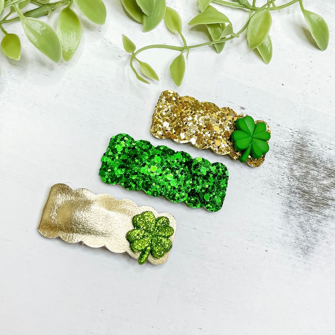 Saint Patricks Day Snap Clip Set of 3, Green Glitter Hair Clip for ...