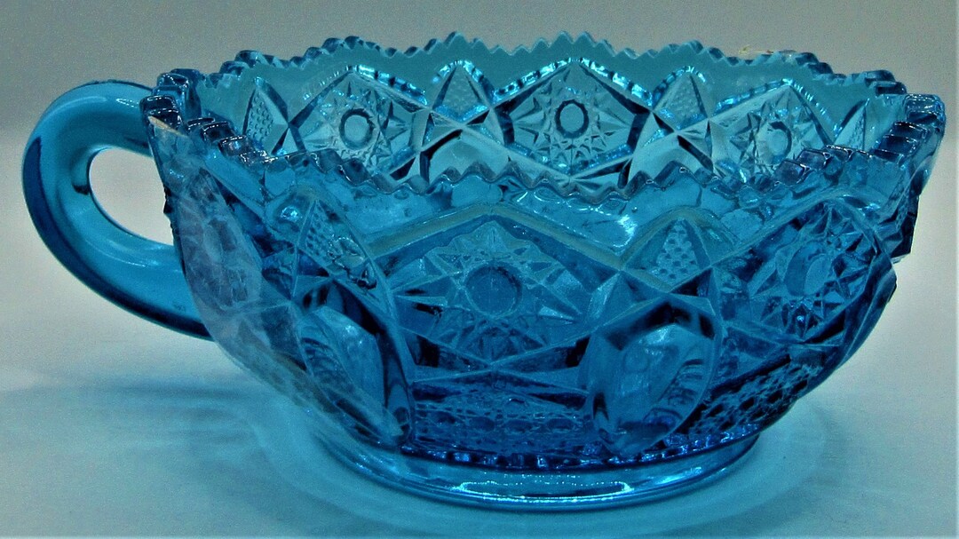 Vintage LE Smith Blue Pressed Glass Nappy Hobstar - Etsy