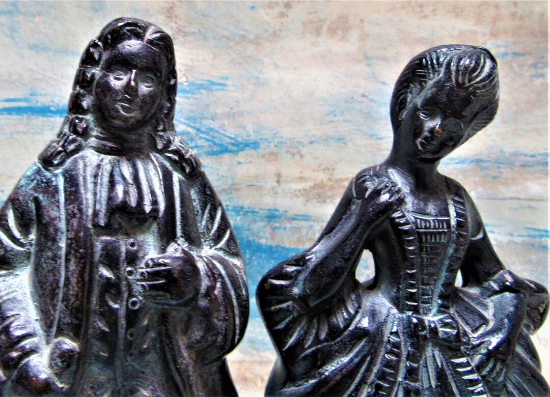 Vintage Pair Cast Iron Bookends Colonial Gentleman Lady Couple ...