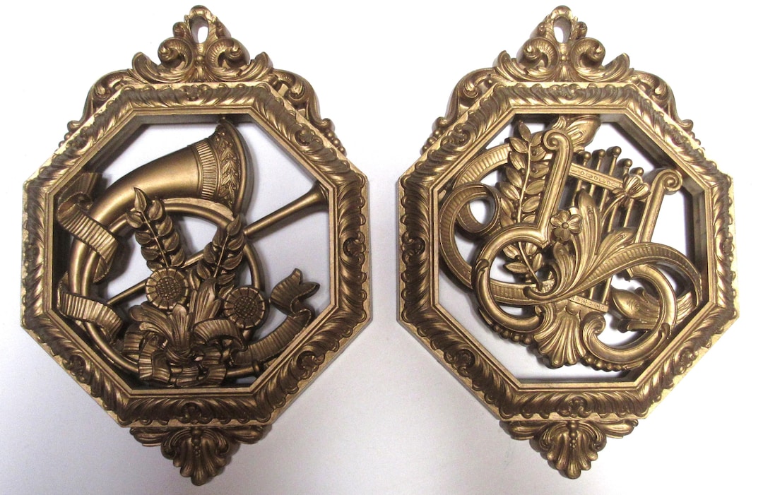 Vintage Pair Homco Music Wall Plaques French Horn / Lyre 1976 Cottage ...