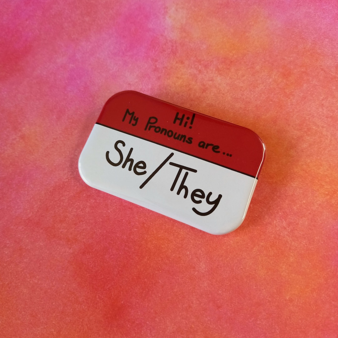 She/they Rectangular Pronouns Button Badge - Etsy